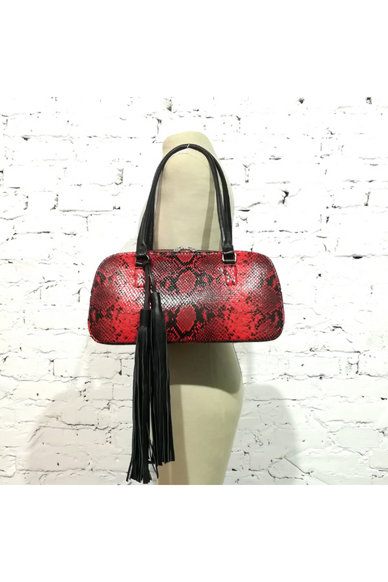 Baguette Handbag bag python leather fringe burgundy black shoulder