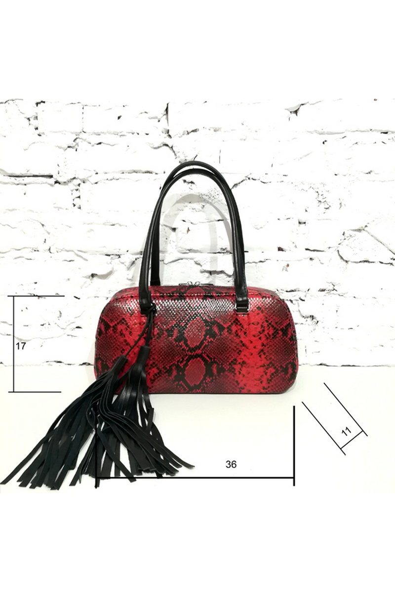 Baguette Handbag bag python leather fringe burgundy black shoulder